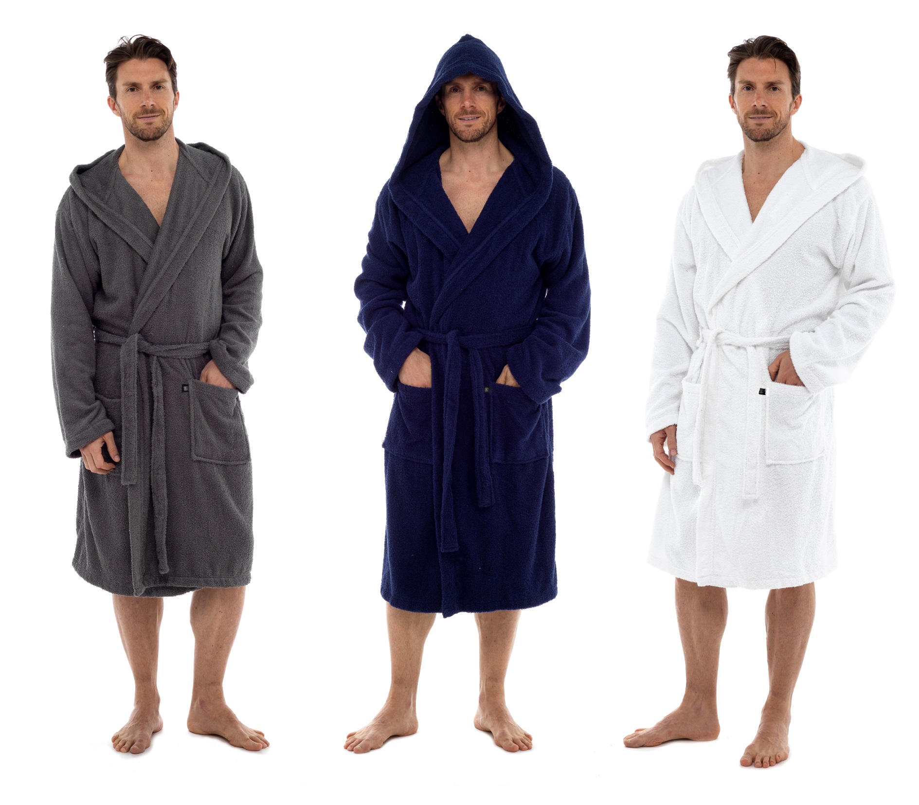 Mens Pure 100 Cotton Luxury Hooded Terry Towelling Bath Robes Dressing